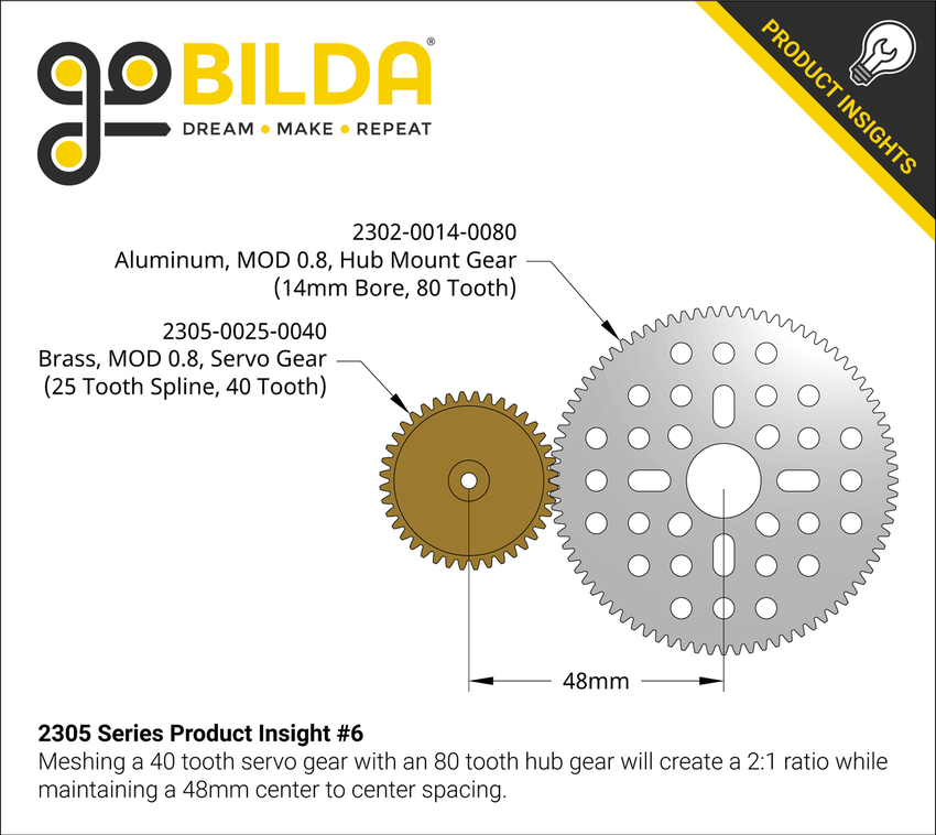 2305 Series Brass Mod 08 Servo Gear 25 Tooth Spline 40 Tooth